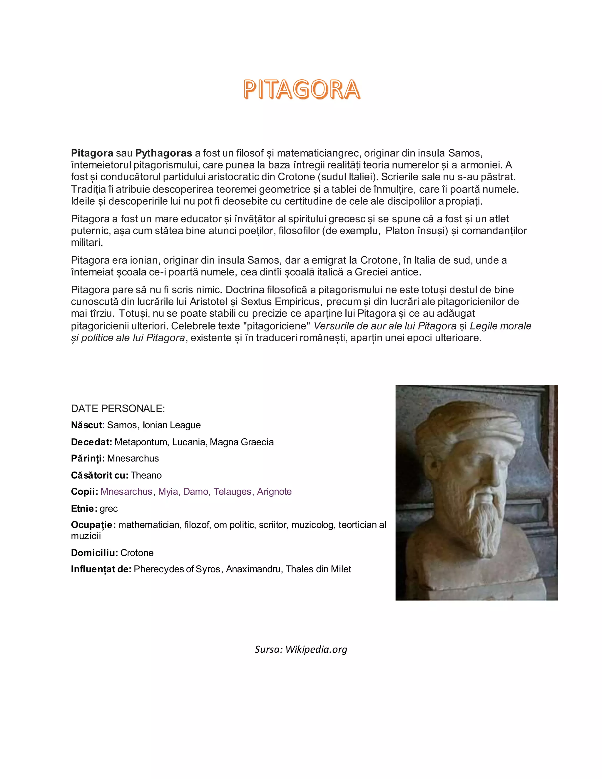 Despre Pitagora | DOCX