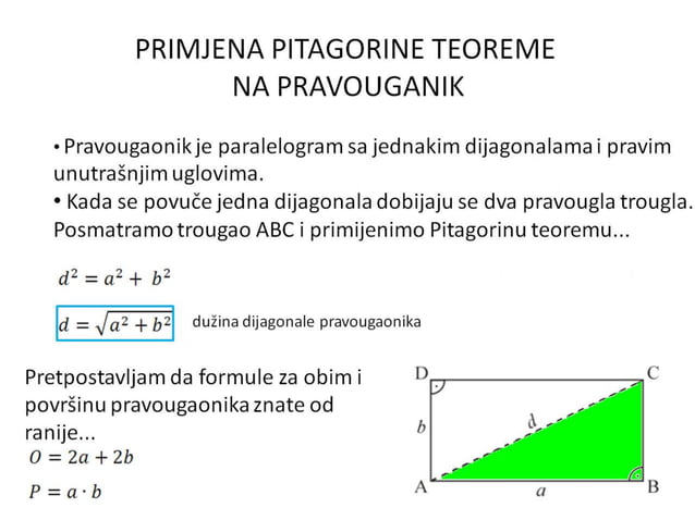 Pitagorina teorema primjena na kvadrat i pravougaonik | PPTX
