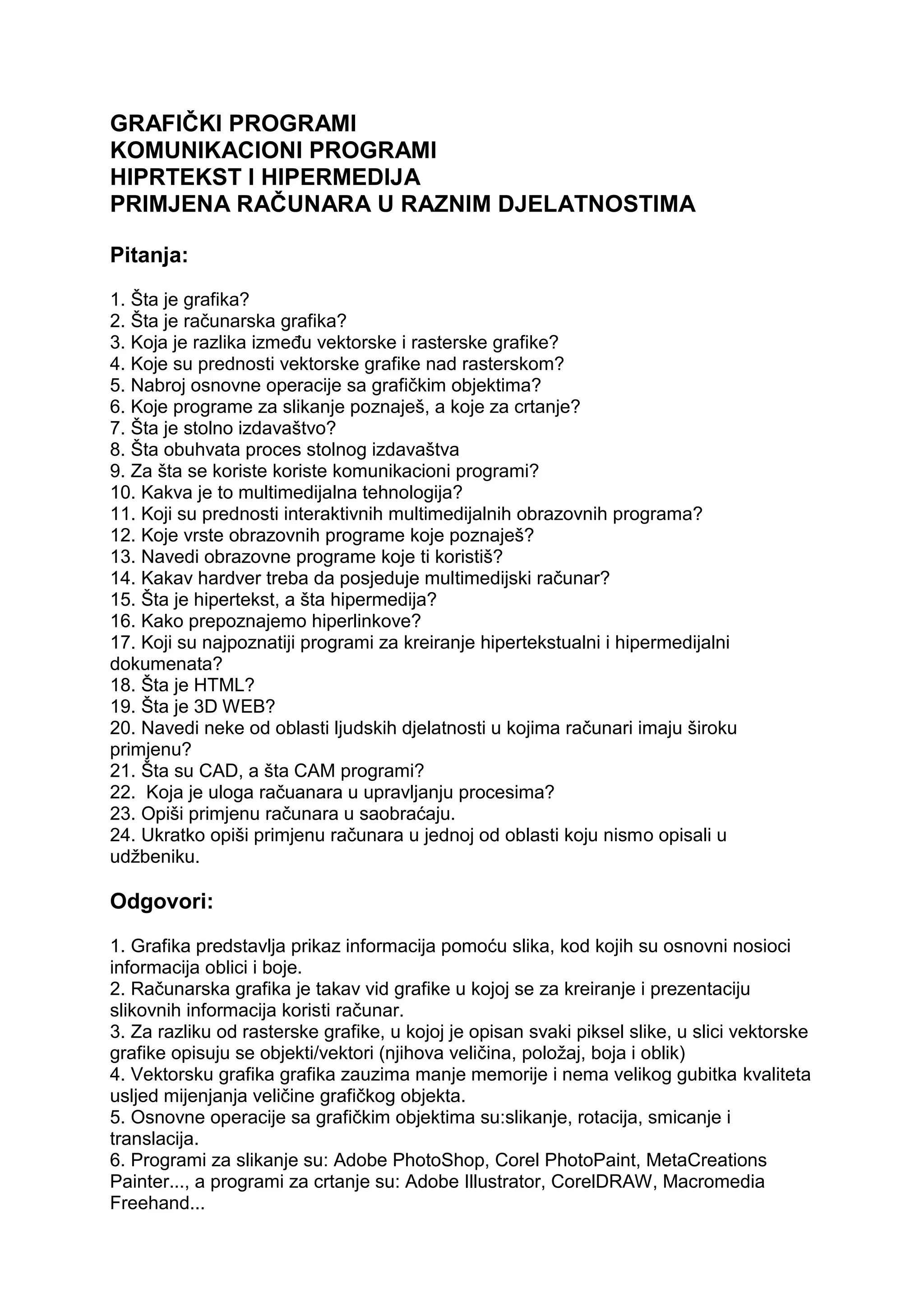 Pitanja za 9. razred 1-24 | PDF