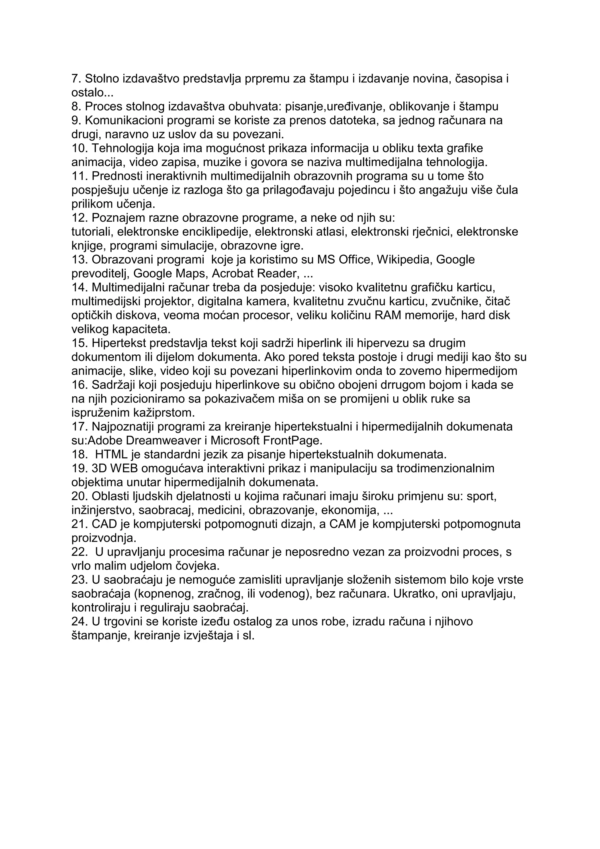 Pitanja za 9. razred 1-24 | PDF