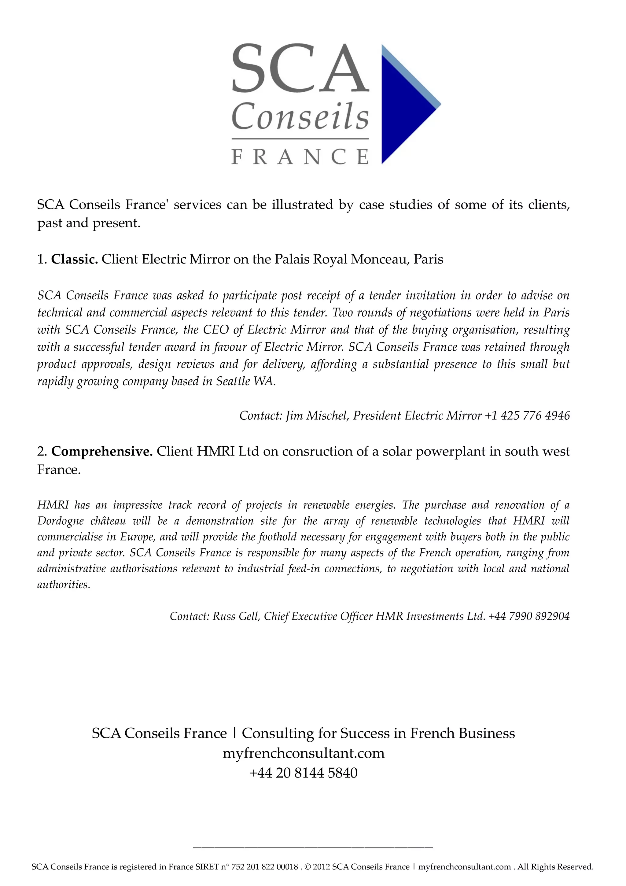 SCA Conseils France | myfrenchconsultant.com Company Profile | PDF