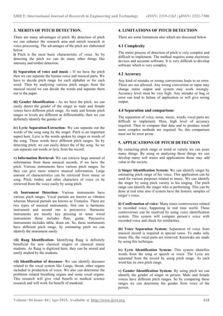 Pitch detection from singing voice, advantages, limitations and ...