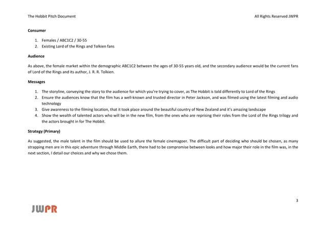 'The Hobbit' pitch document | PPT