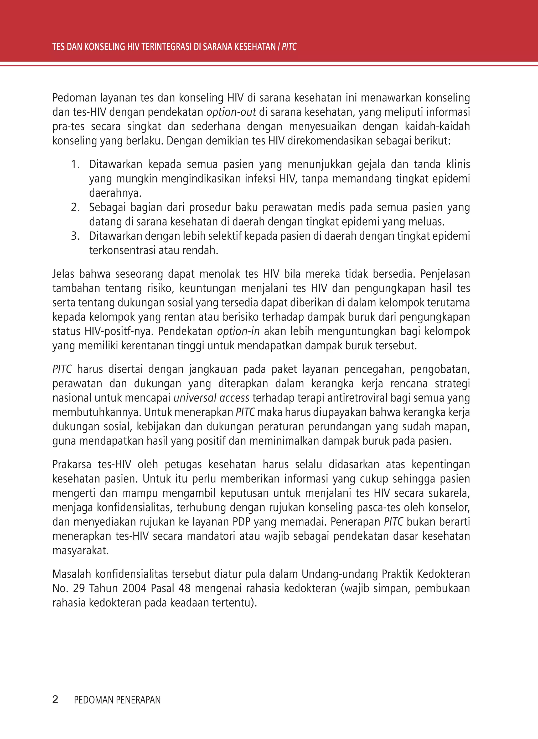 Juknis HIV: Pedoman PITC | PDF