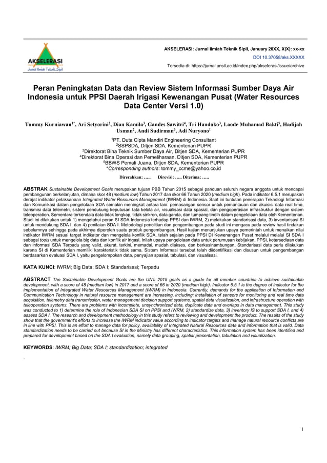Peran Peningkatan Data dan Review Sistem Informasi Sumber Daya Air Indonesia untuk PPSI Daerah ...