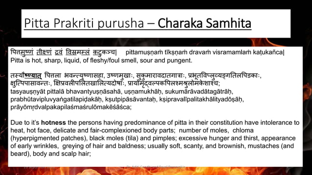 Pitta Prakriti Purusha Lakshana | PPTX