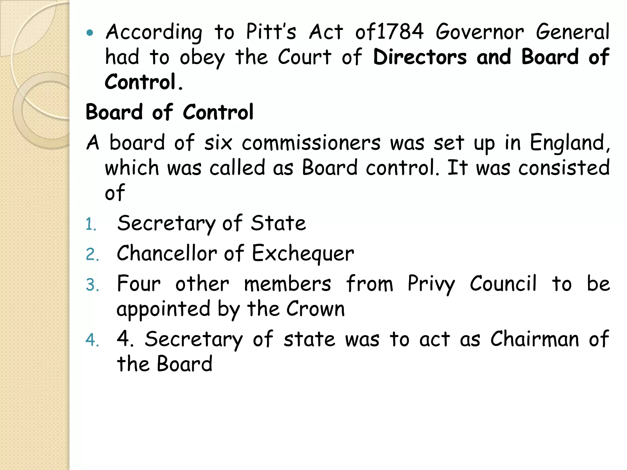 Pitt’s act of 1784 | PPTX
