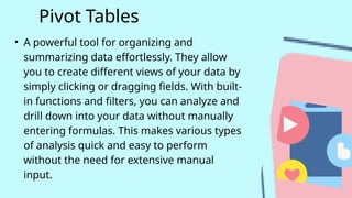 Pivot table and their functions in excel | PPTX