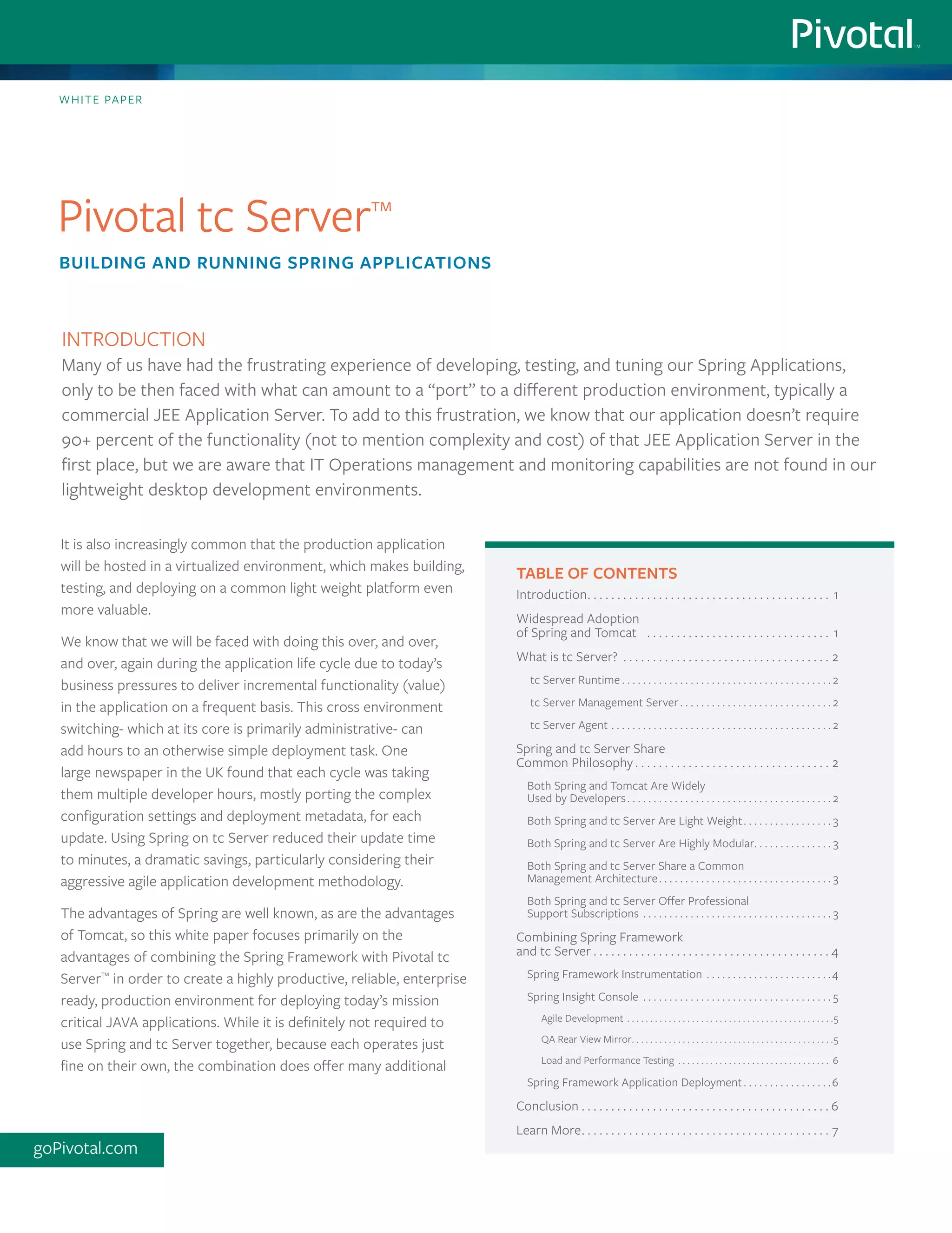 Pivotal tc server_wp_building_and_running_spring_apps_060313 | PDF