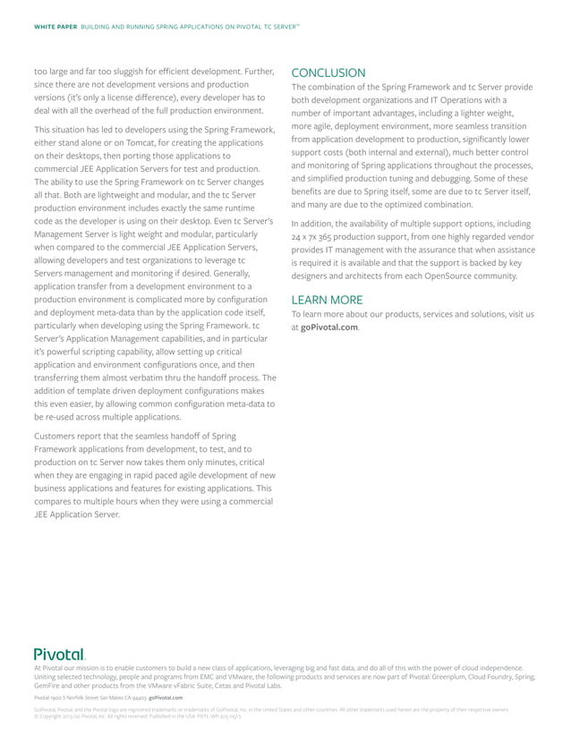 Pivotal tc server_wp_building_and_running_spring_apps_060313 | PDF