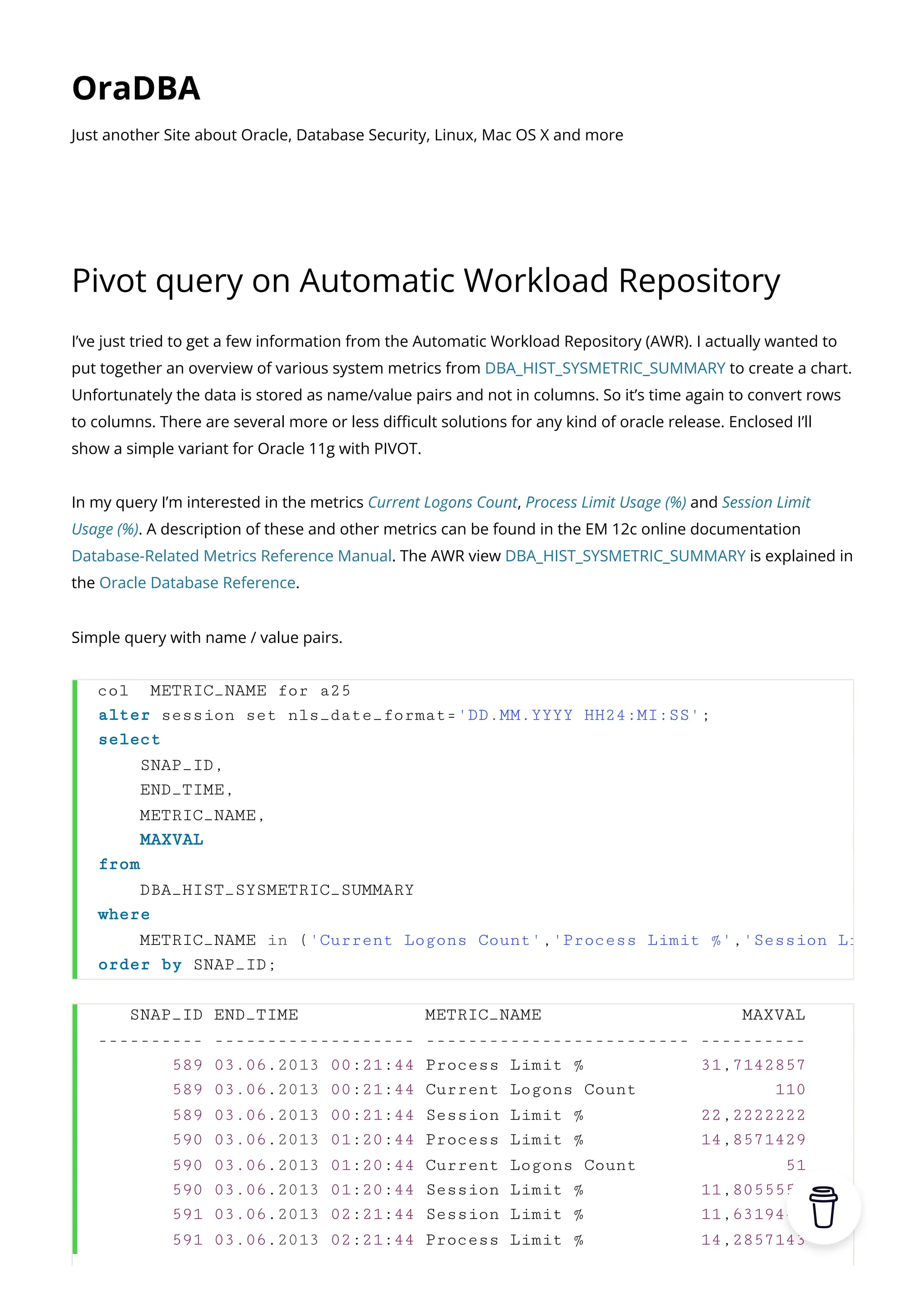 Pivot query on Automatic Workload Repository _ OraDBA.pdf