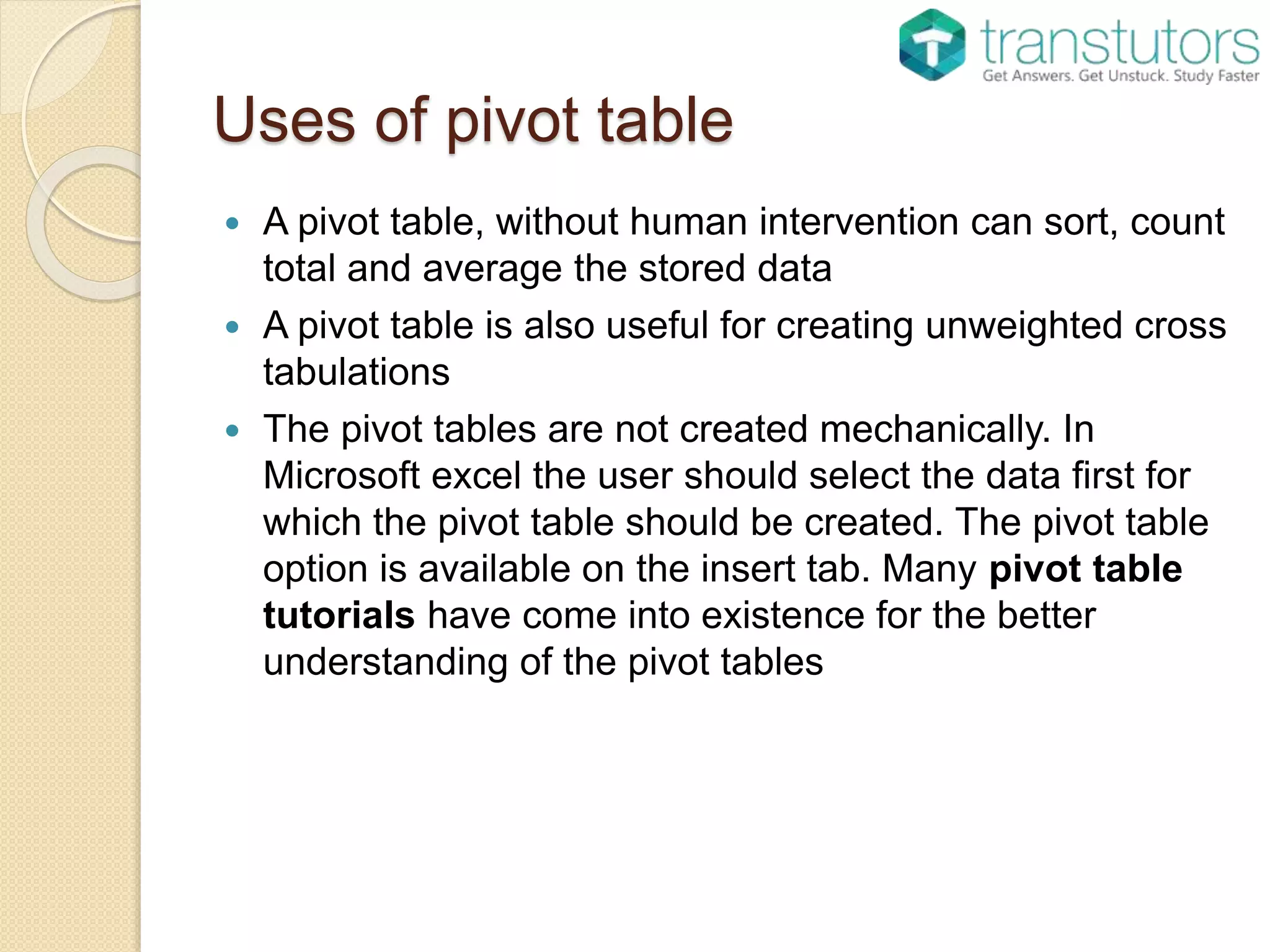 Pivot Table | Statistics | PPTX