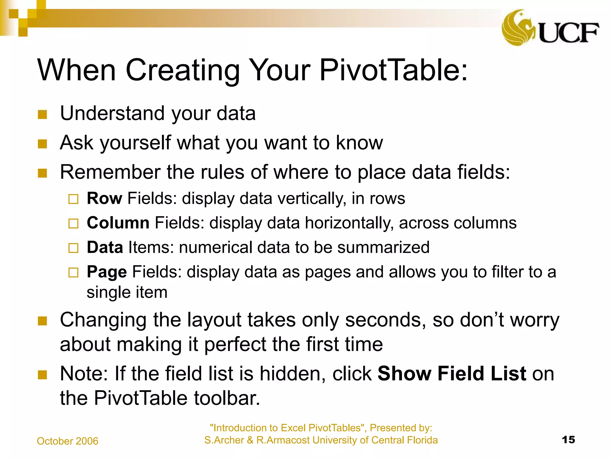 Pivot table presentation | PPT