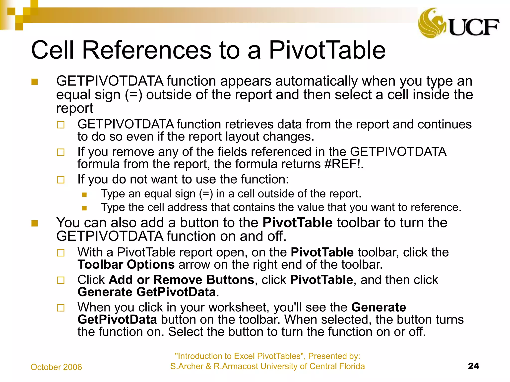 Pivot table presentation | PPT