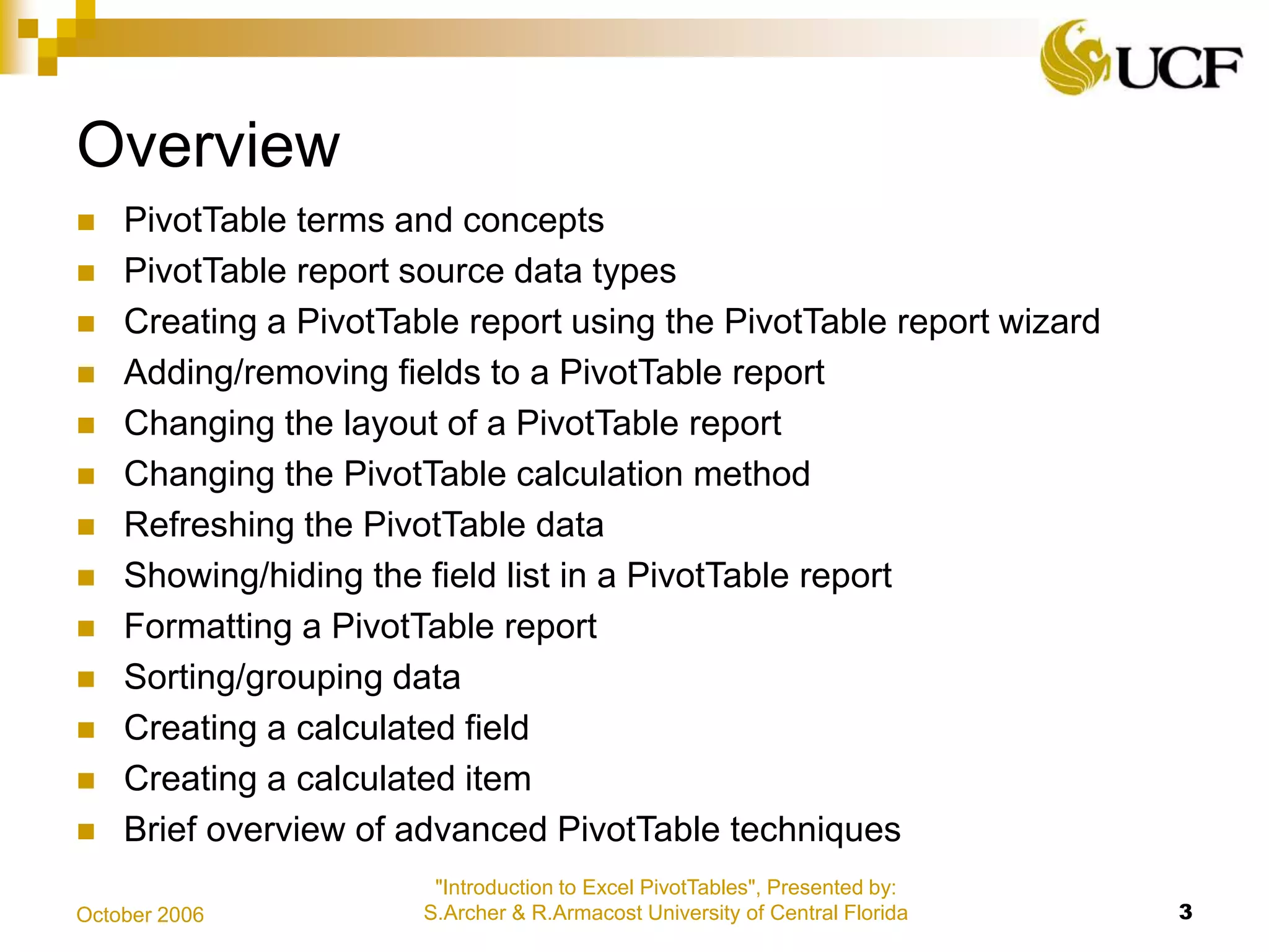 Pivot table presentation | PPT