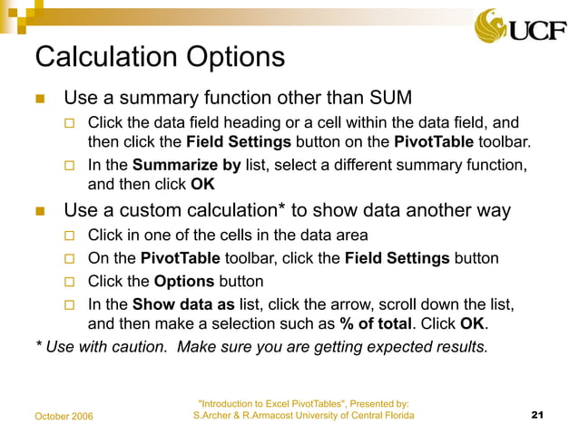 Pivot table presentation | PPT