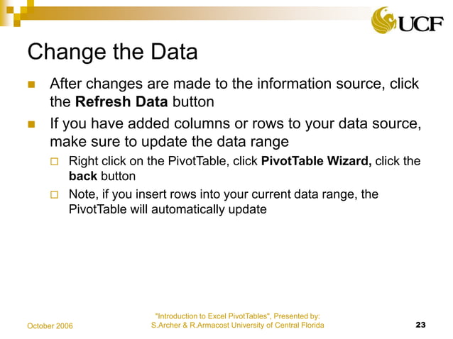Pivot table presentation | PPT