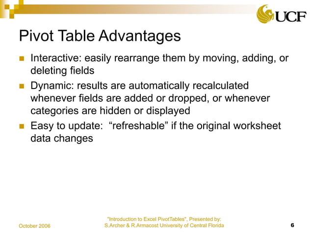 Pivot table presentation | PPT