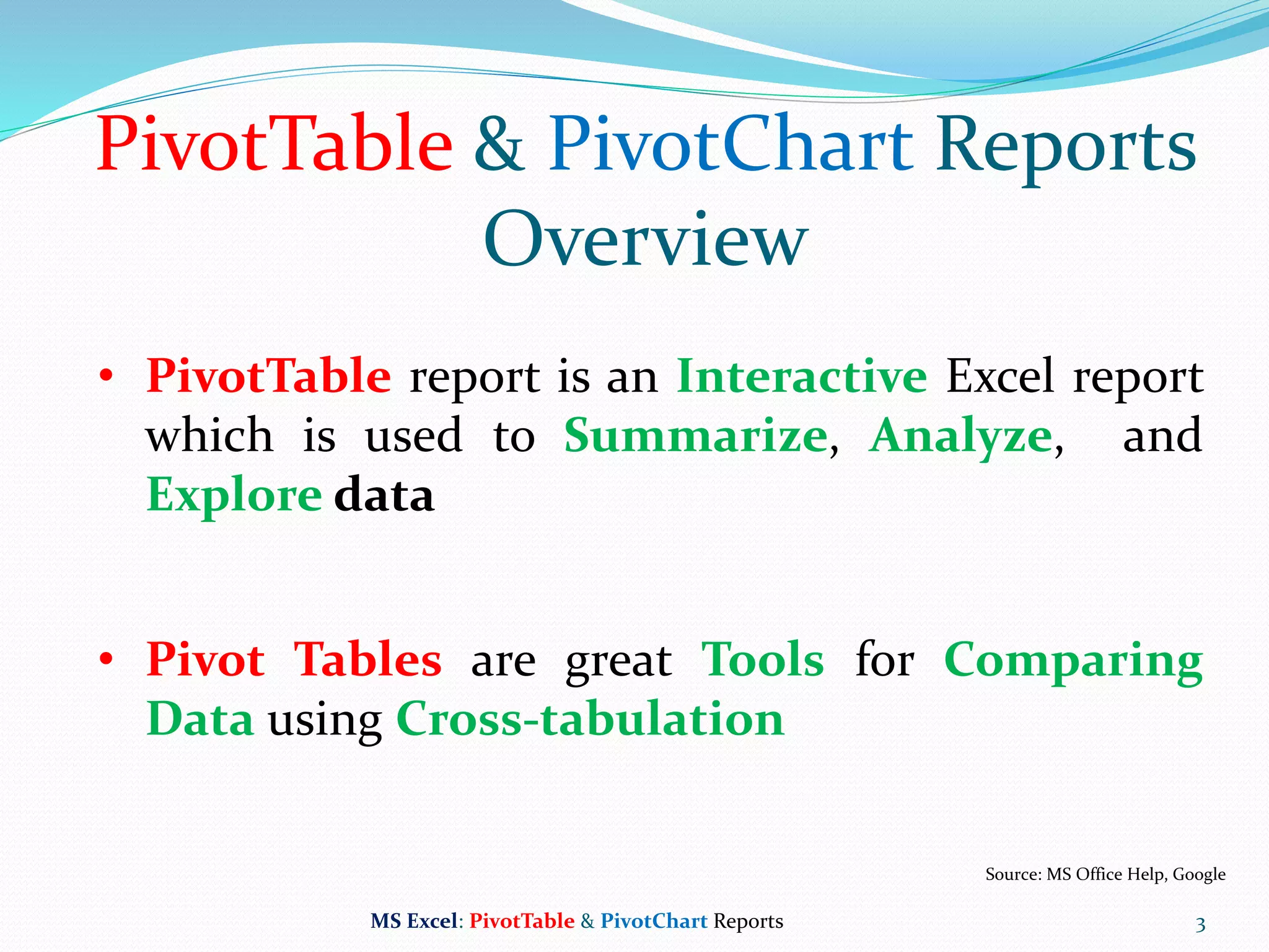 MS Excel Pivot Table Reports & Charts | PPTX