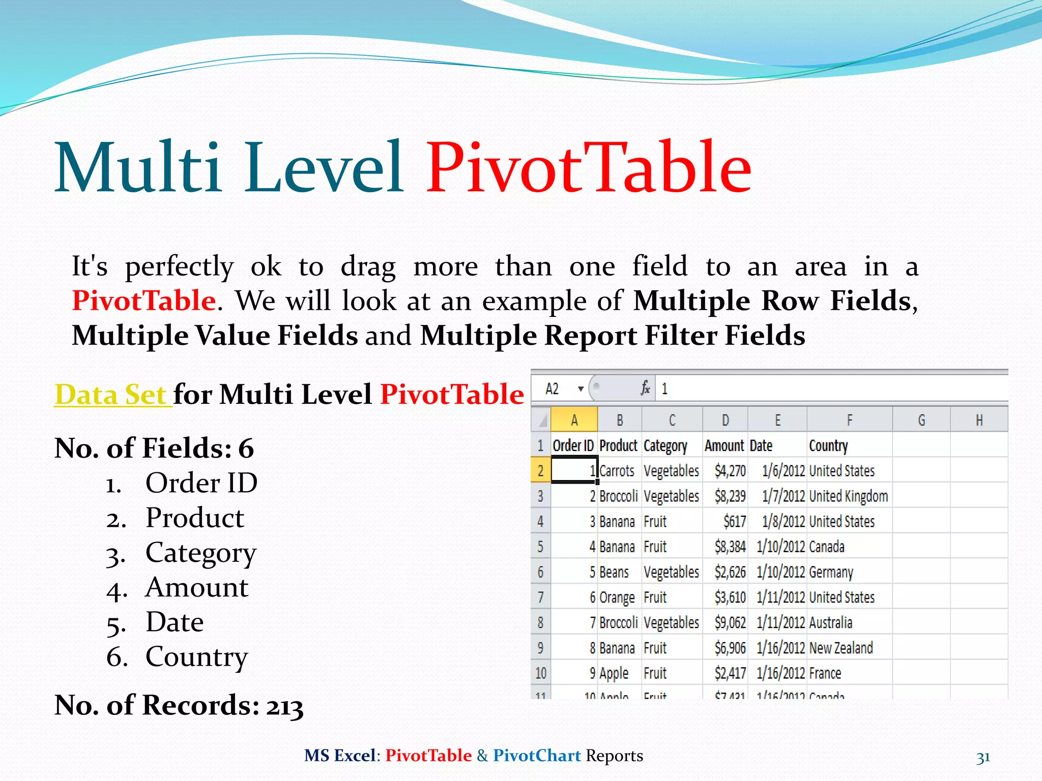 MS Excel Pivot Table Reports & Charts | PPTX