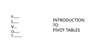 Pivot Tables & Pivot Chart's presented by | PPTX