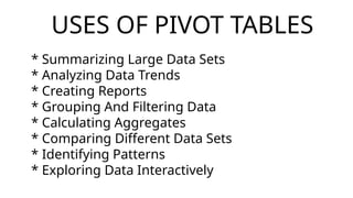 Pivot Tables & Pivot Chart's presented by | PPTX