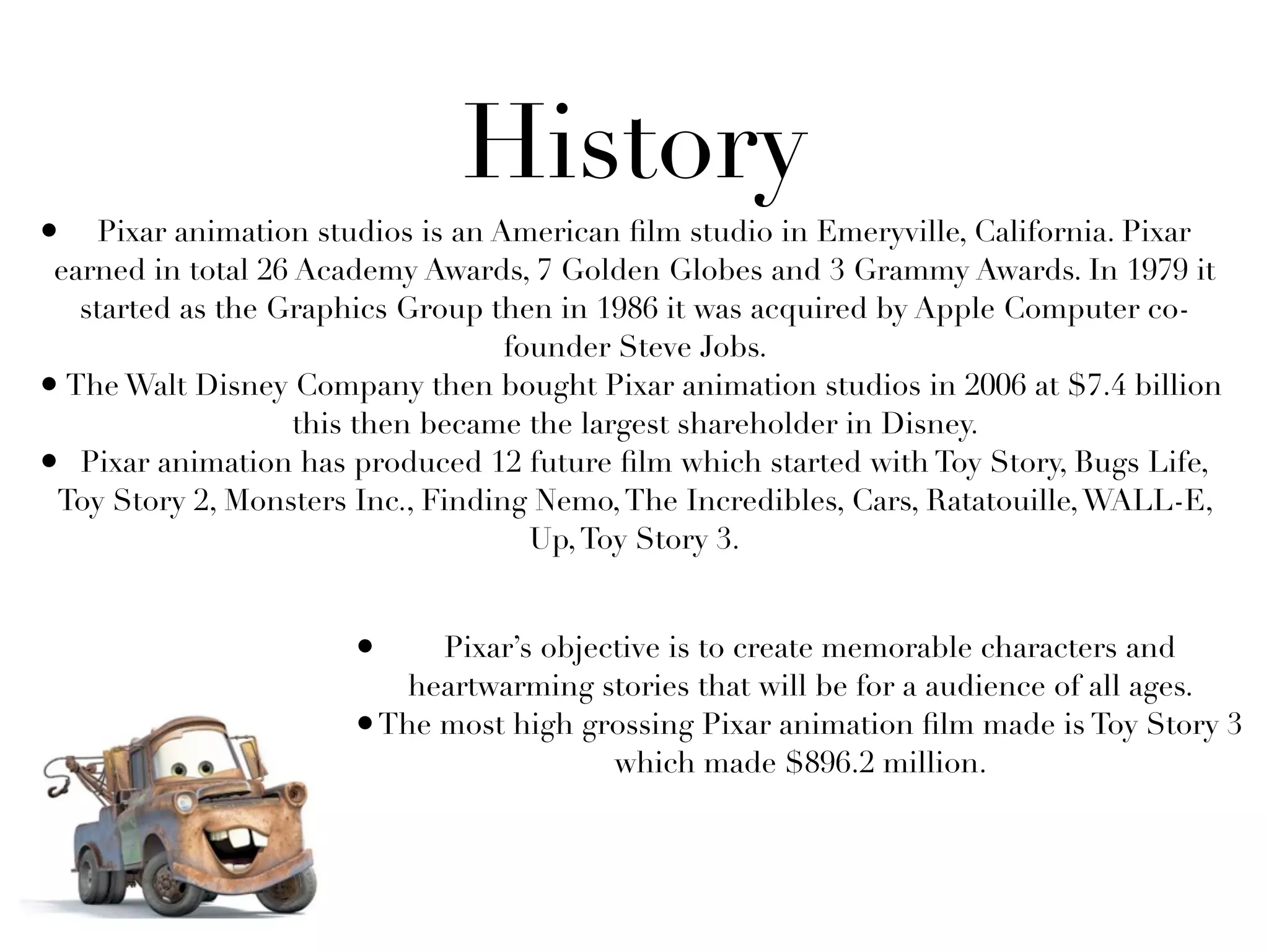 History Of Pixar Animation