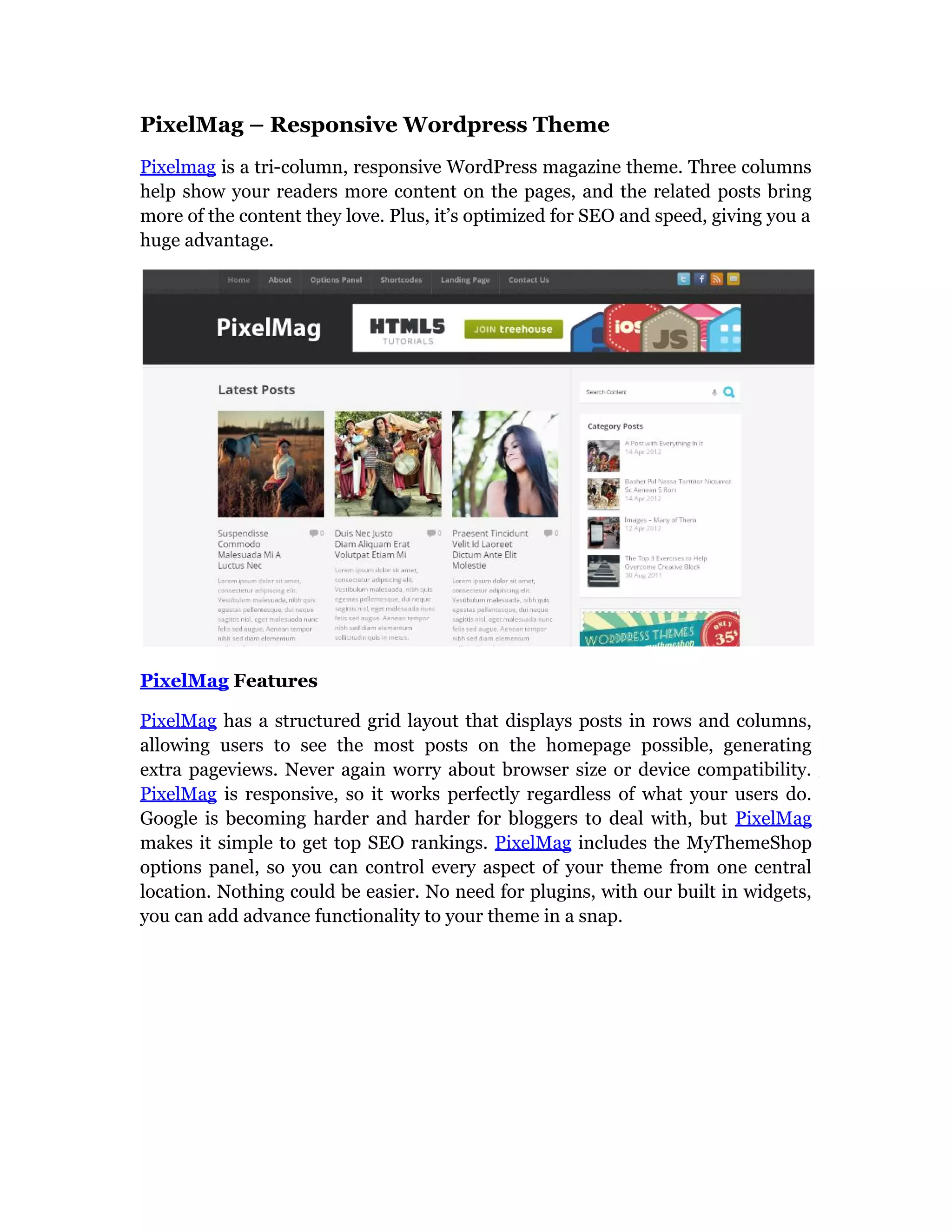 Pixel mag responsive wordpress theme | PDF