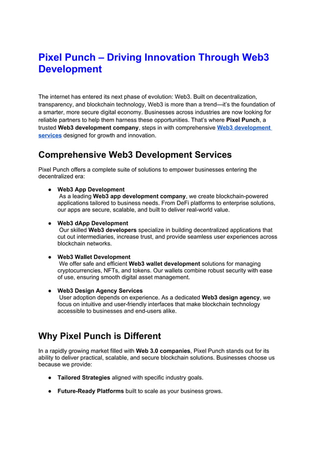 Pixel Punch – Building the Future with Web3 Development | DOCX
