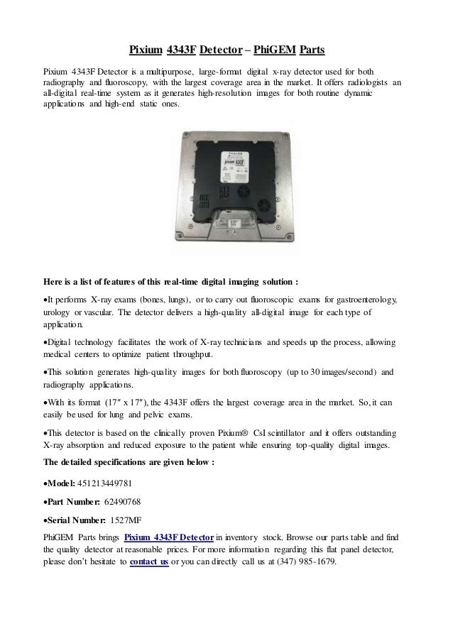 Pixium 4343F Detector - PhiGEM Parts | DOC