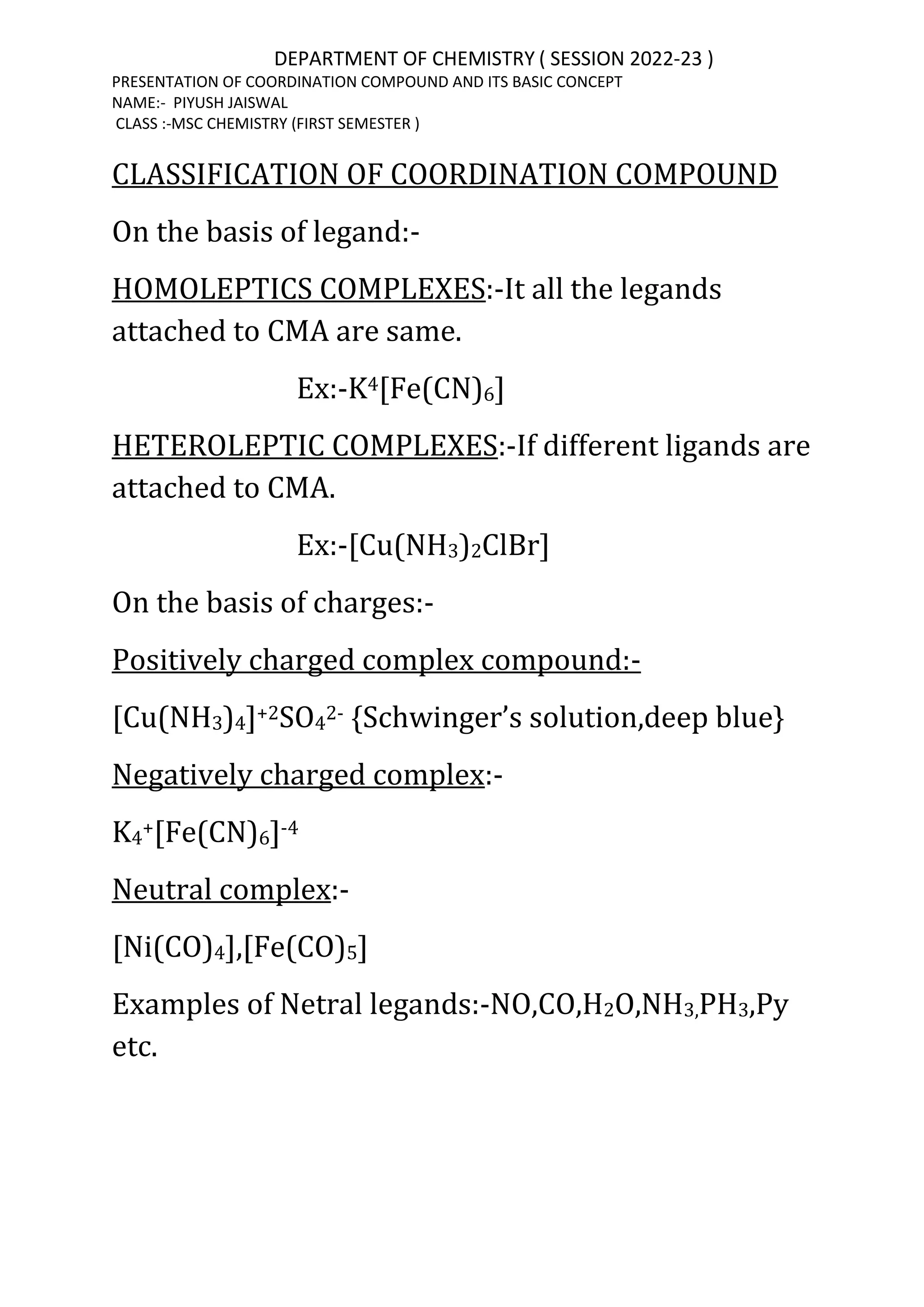 Coordination compound and its basic concepts | DOCX