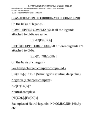 Coordination compound and its basic concepts | DOCX