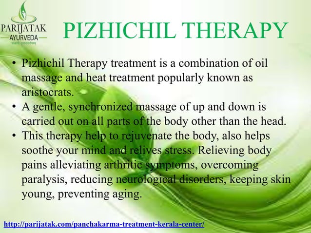 PIZHICHIL THERAPY (Kerala Panchkarma) - Parijatak | PPTX | Physical ...