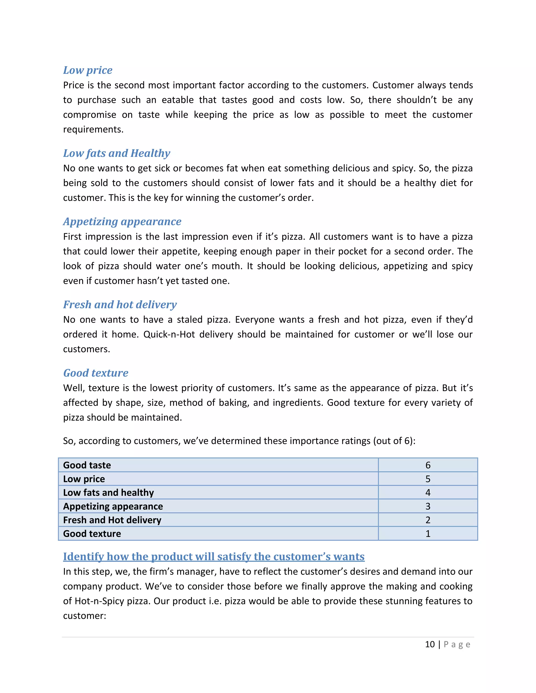 QFD For Pizza | DOCX