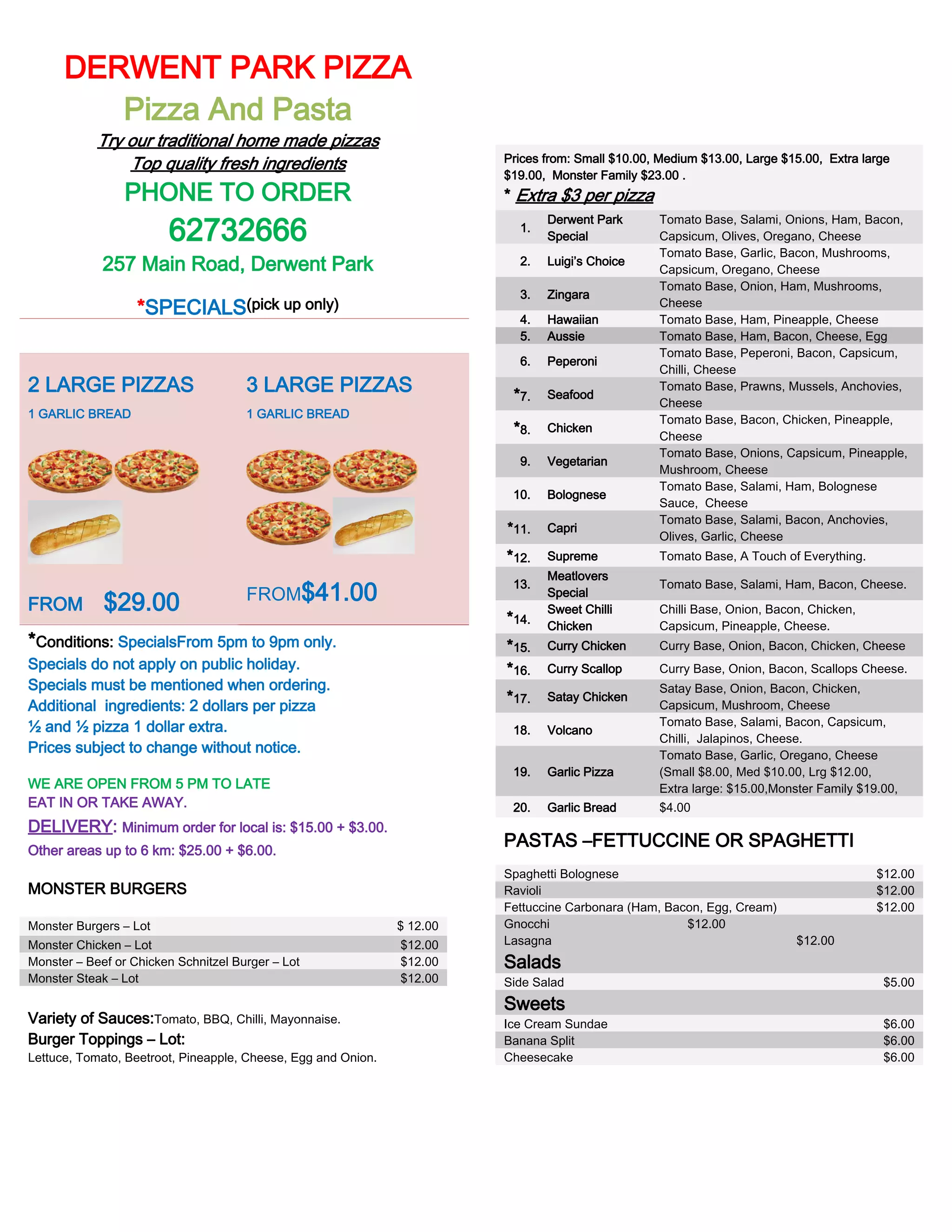 Dewent Park Pizza Menu | PDF