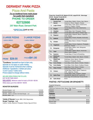 Dewent Park Pizza Menu | PDF