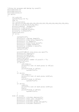 PIZZA HUT C program | PDF