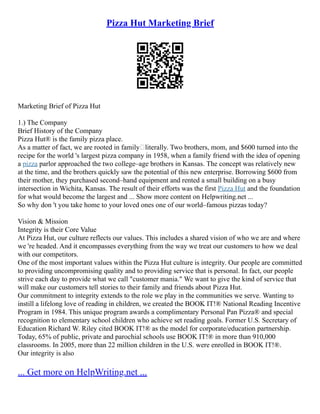 Pizza Hut Marketing Brief | PDF