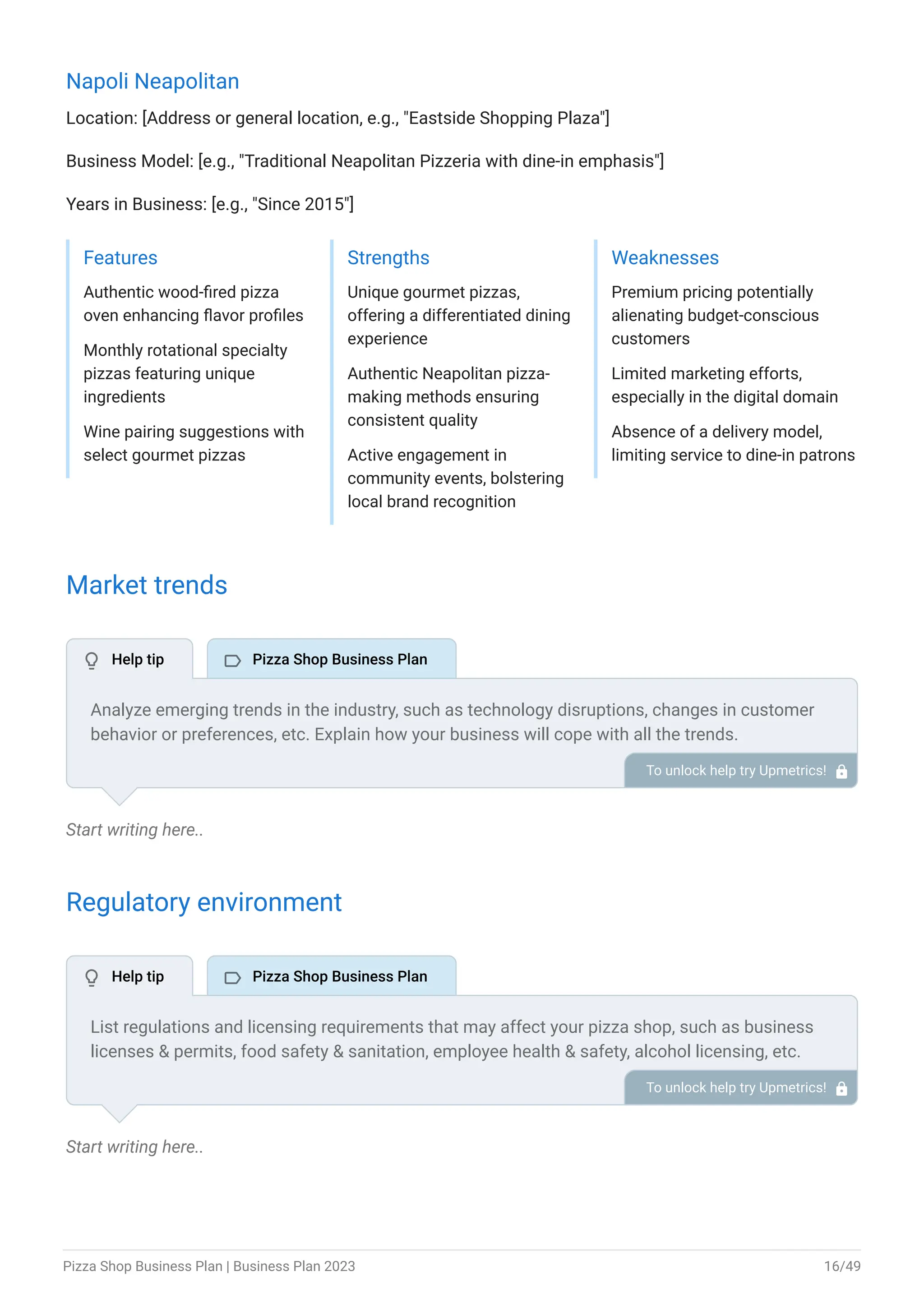 pizza shop business plan example | upmetrics | PDF