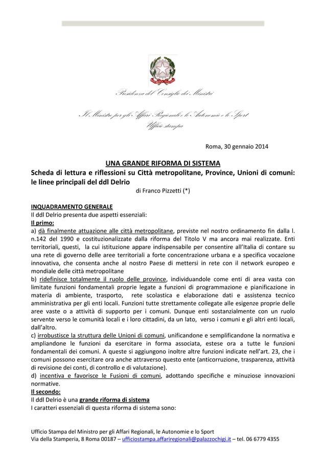 Pizzetti su riforma province | PDF