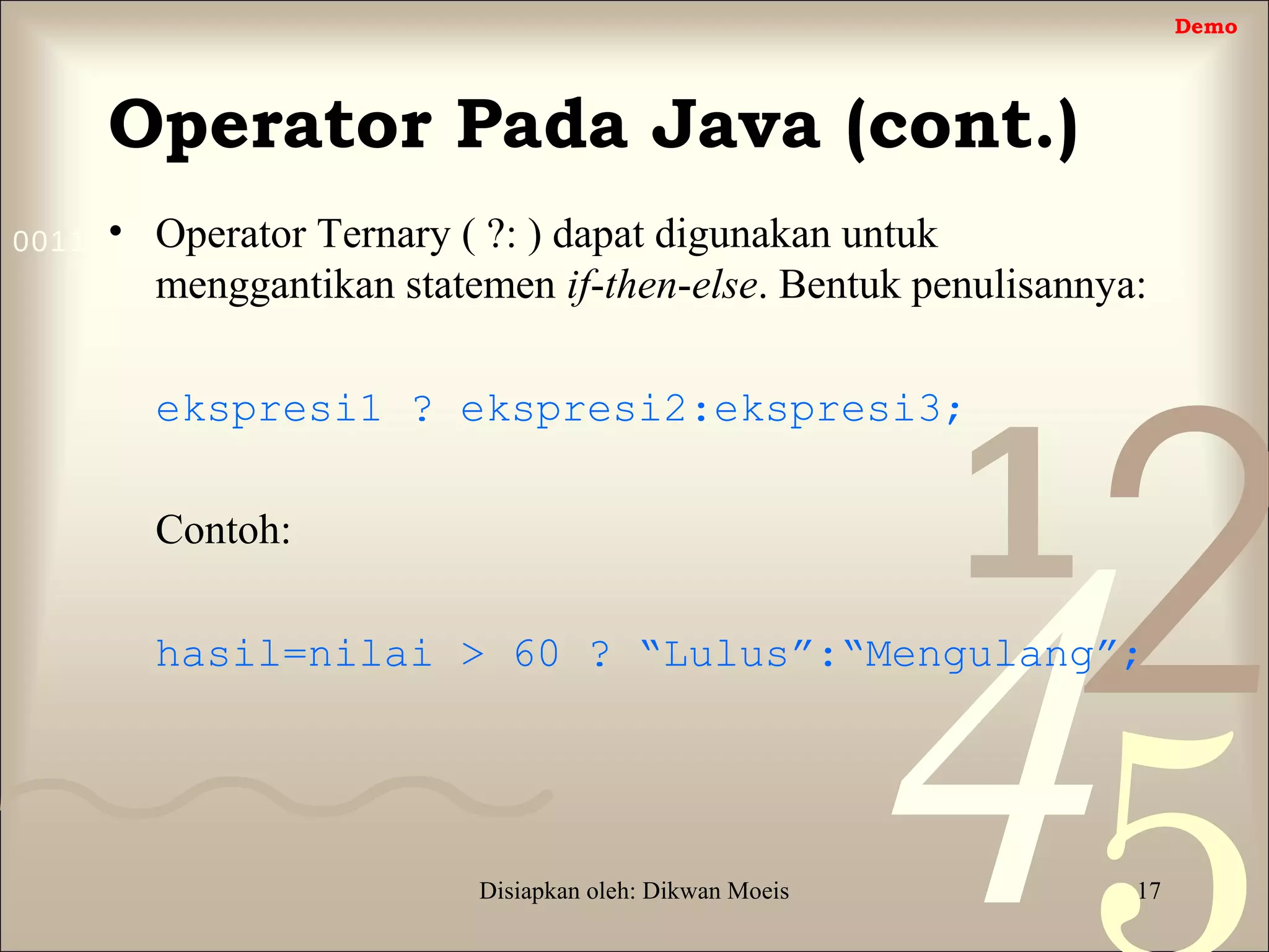 Pemrograman Berorientasi Objek I (Modul II) | PPT