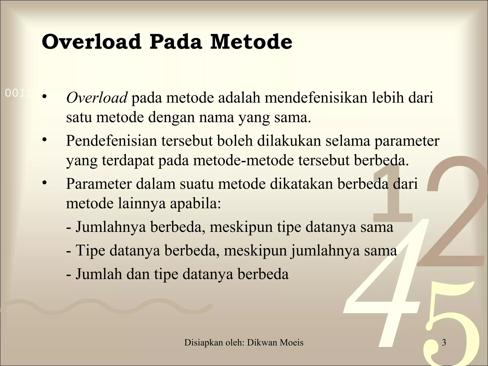 Pemrograman Berorientasi Objek (Modul VI) | PPT