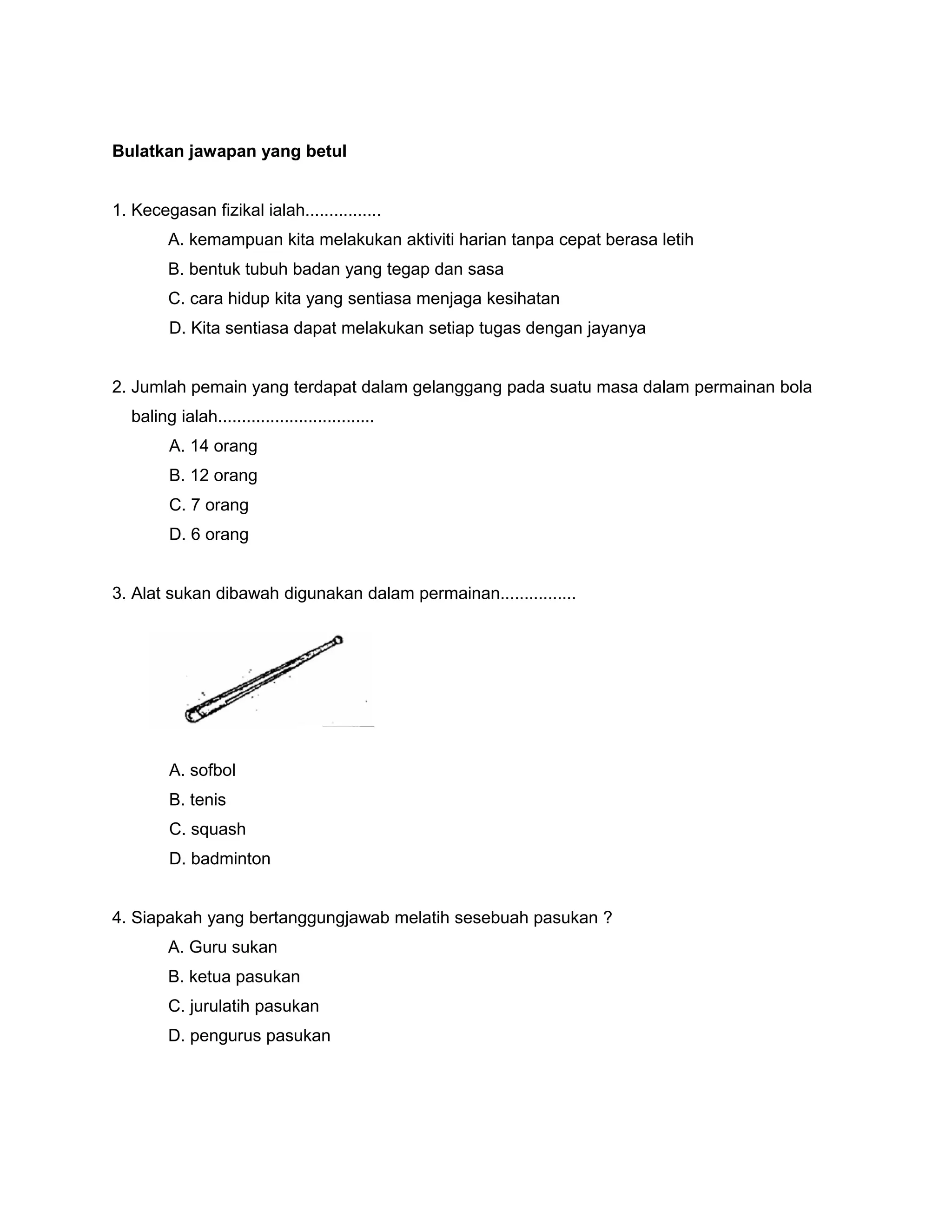 Soalan PJK Tahun 5 | DOC