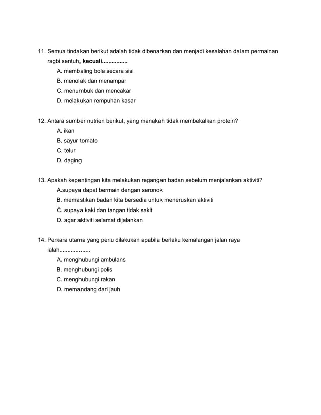 Soalan PJK Tahun 5 | PDF