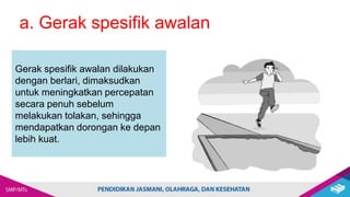 PJOK Kelas 7 Bab 3 Atletik.pptx berisi Teknik Start,gerakan kaki,ayunan ...