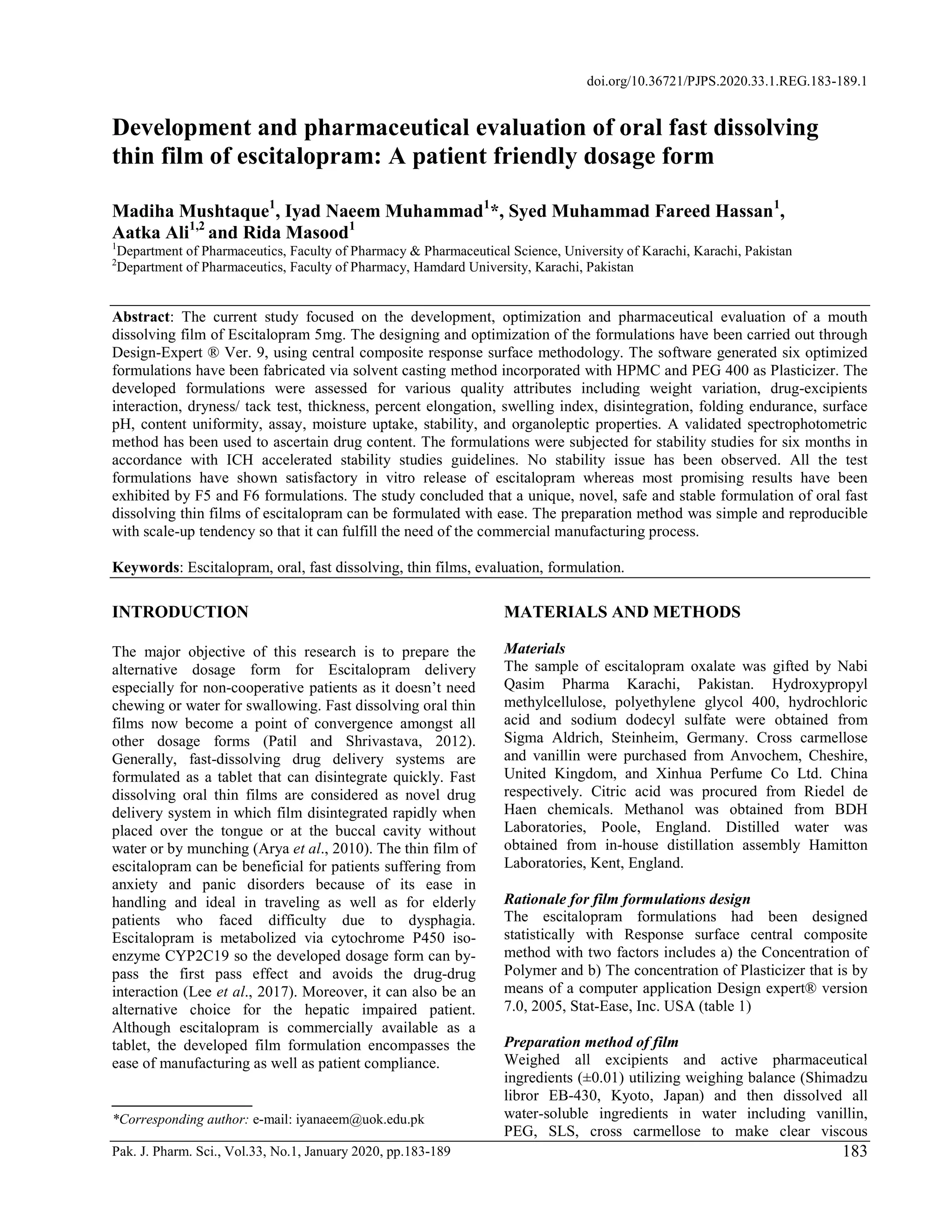 Development and pharmaceutical evaluation of oral fast dissolving thin ...