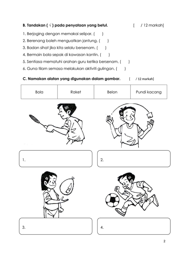 pendidikan jasmani tahun 1 peperiksaan akhir tahun | DOC