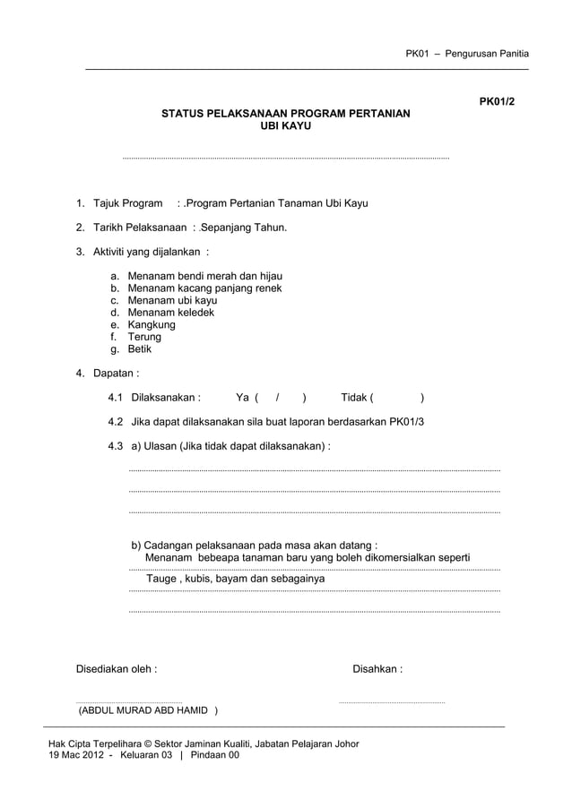 Pk01 2 laporan pelaksanaan program tanaman ubi kayu | DOCX