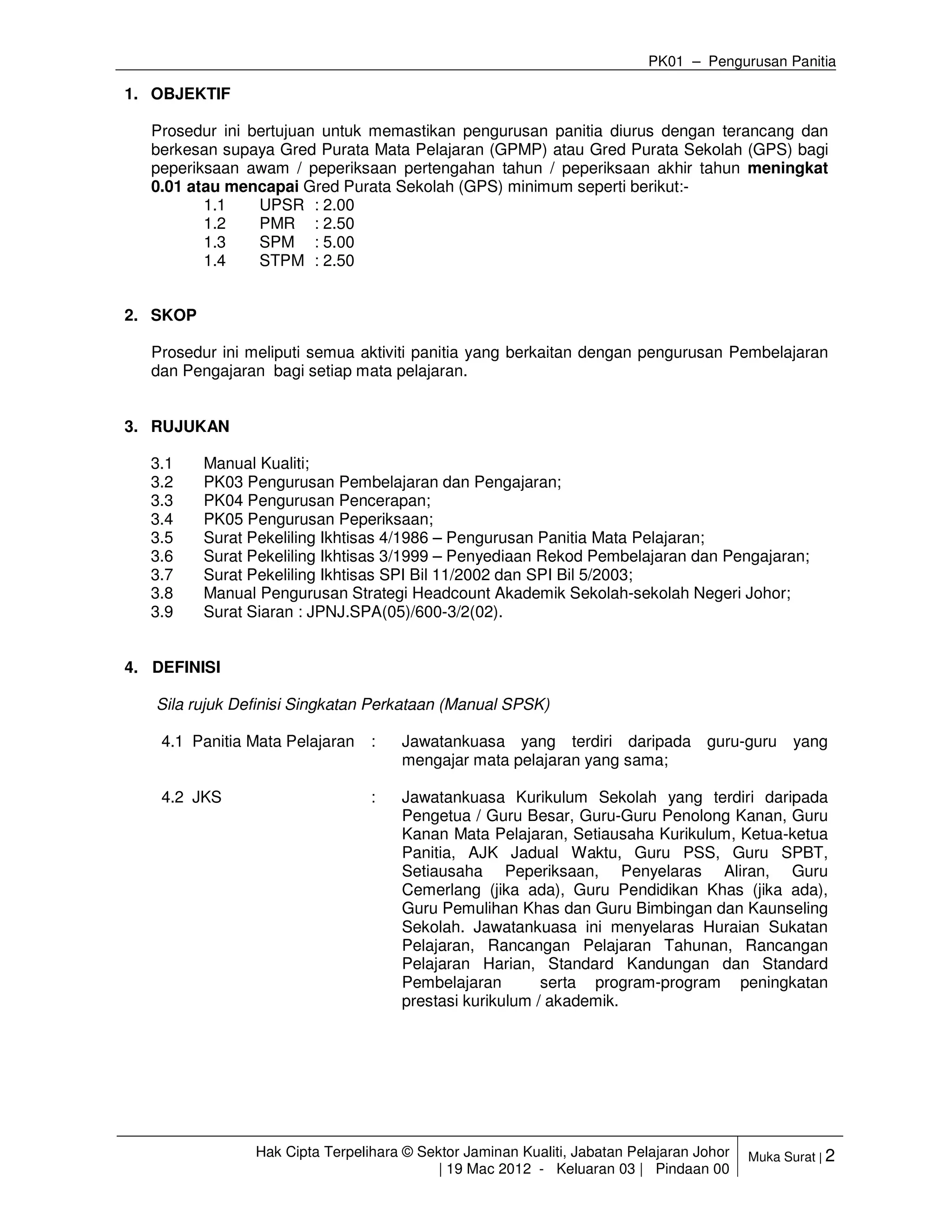 Pk 01 pengurusan panitia | PDF