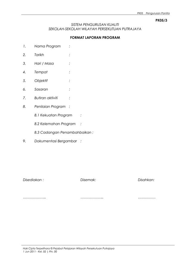 Pk05 03 senarai semak laporan program | DOC